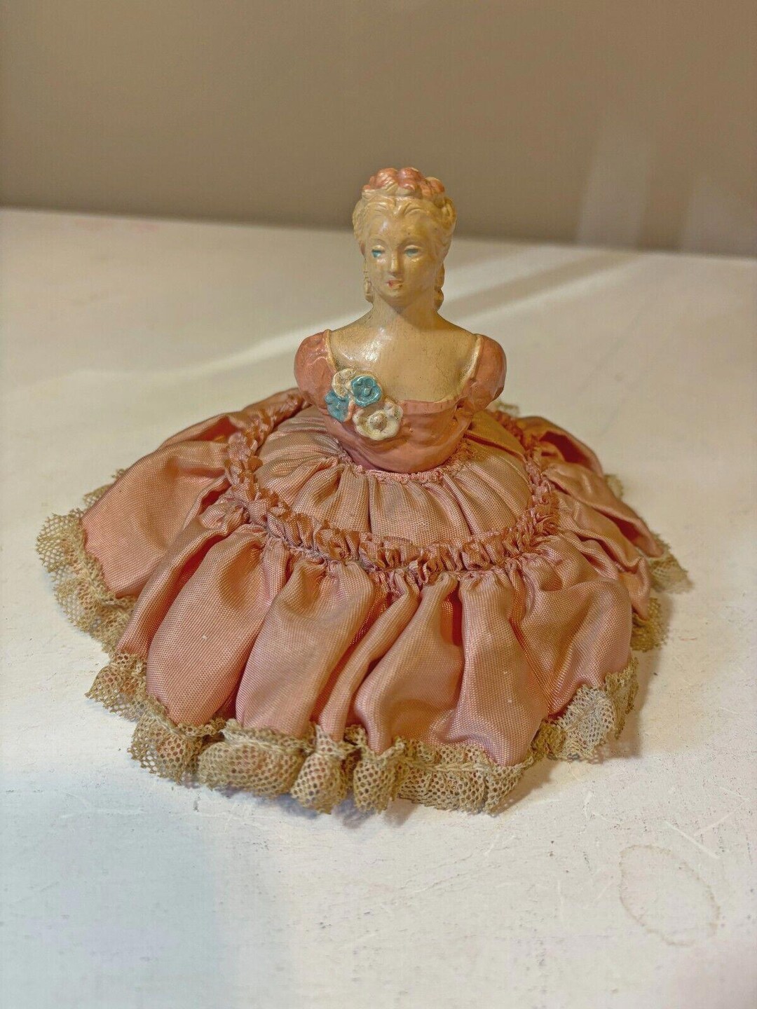 Vintage Chalkware Half Doll Pin Cushion 6" Pink Dress - Etsy