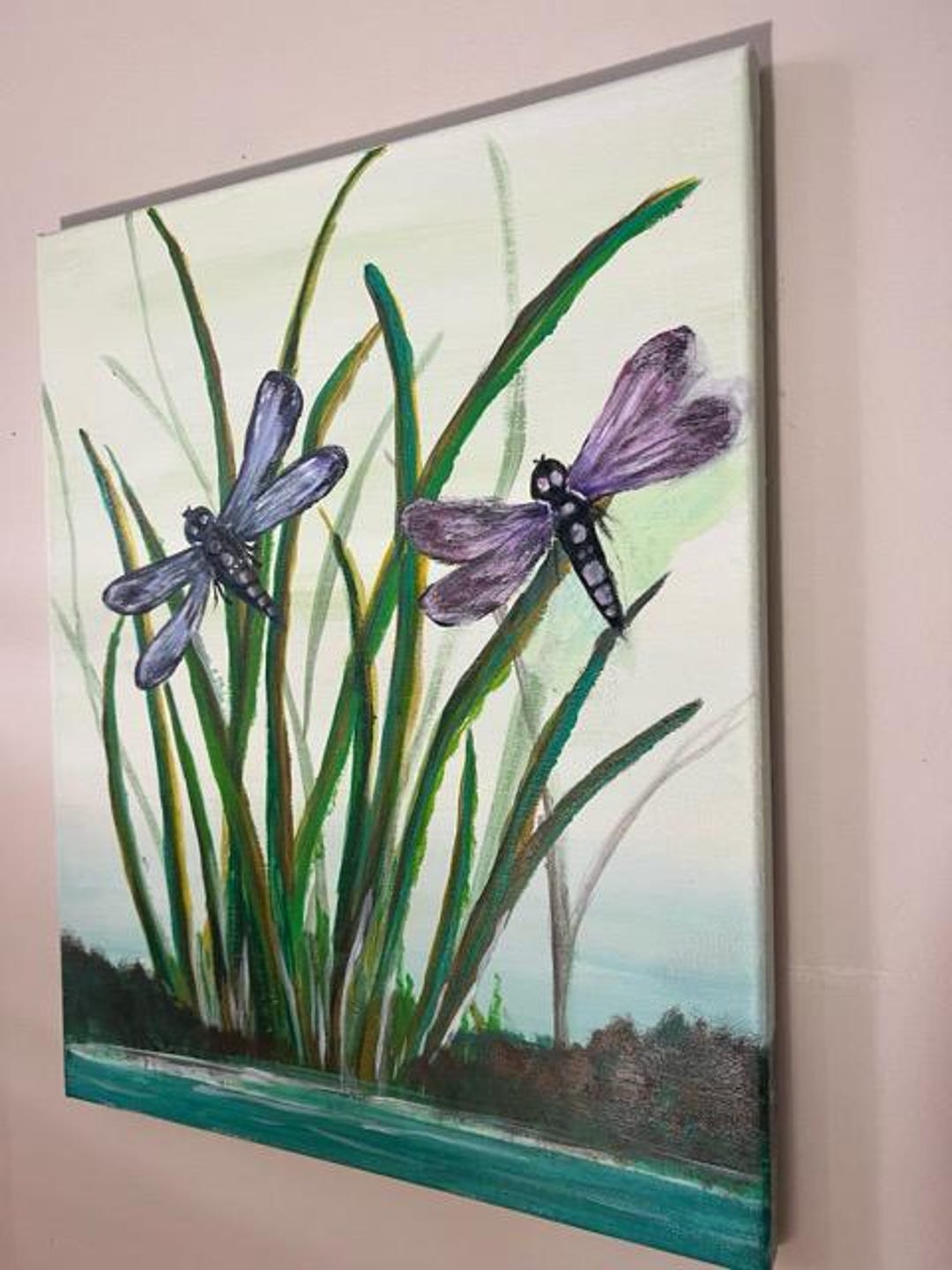 Dragonflies at the Pond - Acrylic Pour Painting - Etsy