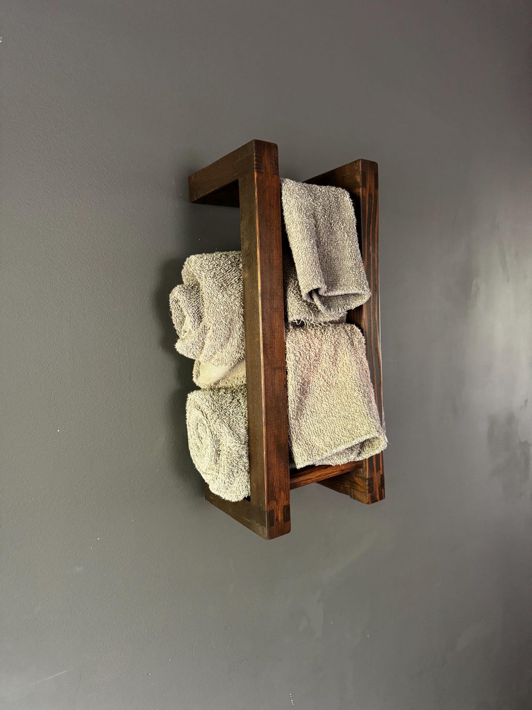 Farmhouse Hand Towel and Washcloth Rack Wall Mounted Bathroom Organizer ...
