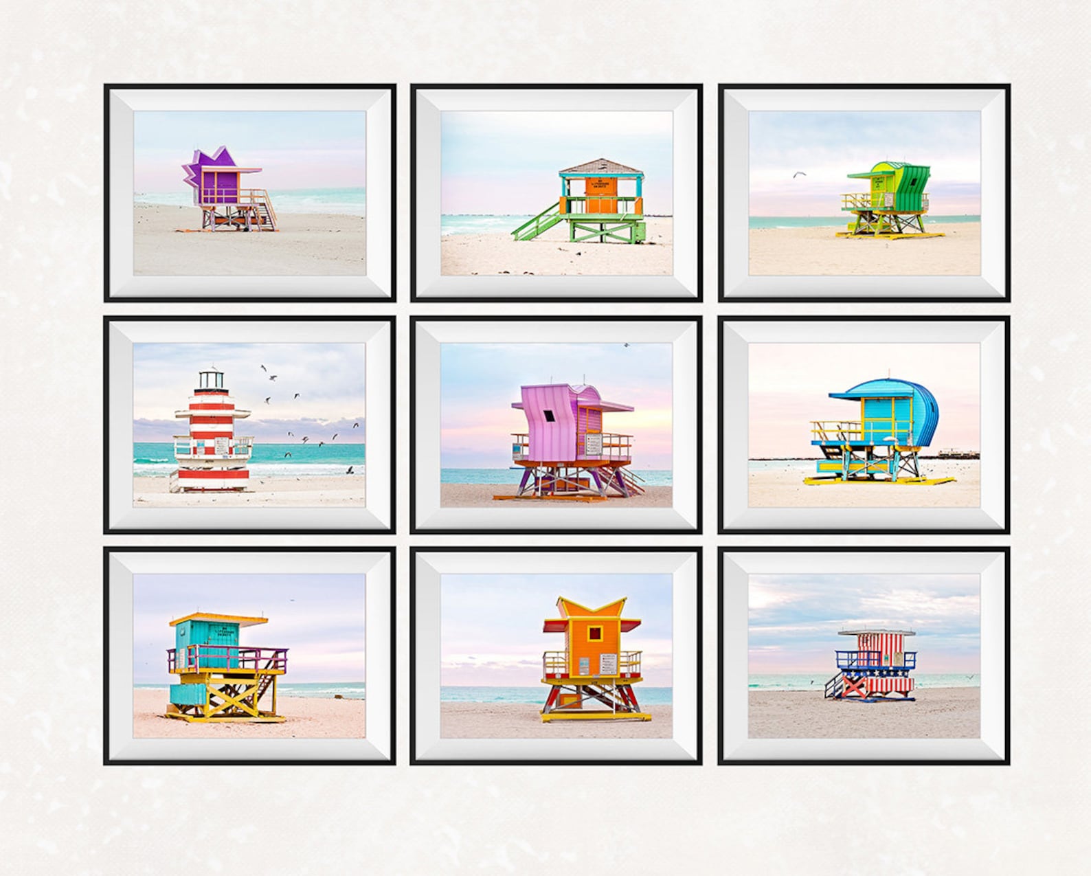 SALE Set of 9 Prints Miami Beach Hut Lifeguard Tower Print Set Wall Art ...