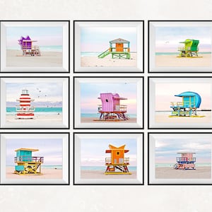 SALE Set of 9 Prints Miami Beach Hut Lifeguard Tower Print Set Wall Art ...