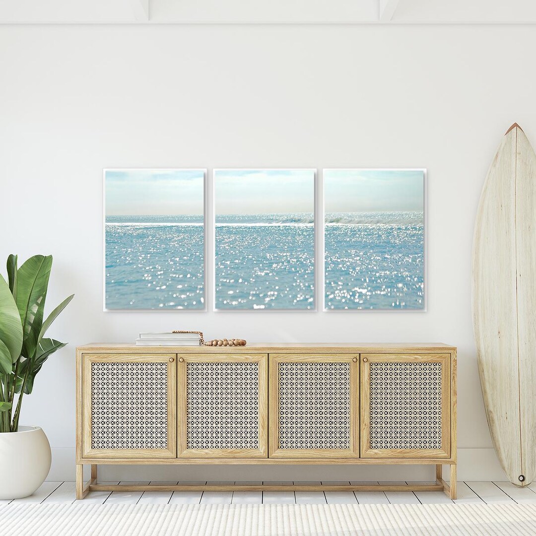 Set of 3 Abstract Coastal Shoreline Art Prints or Canvases, Tropical ...