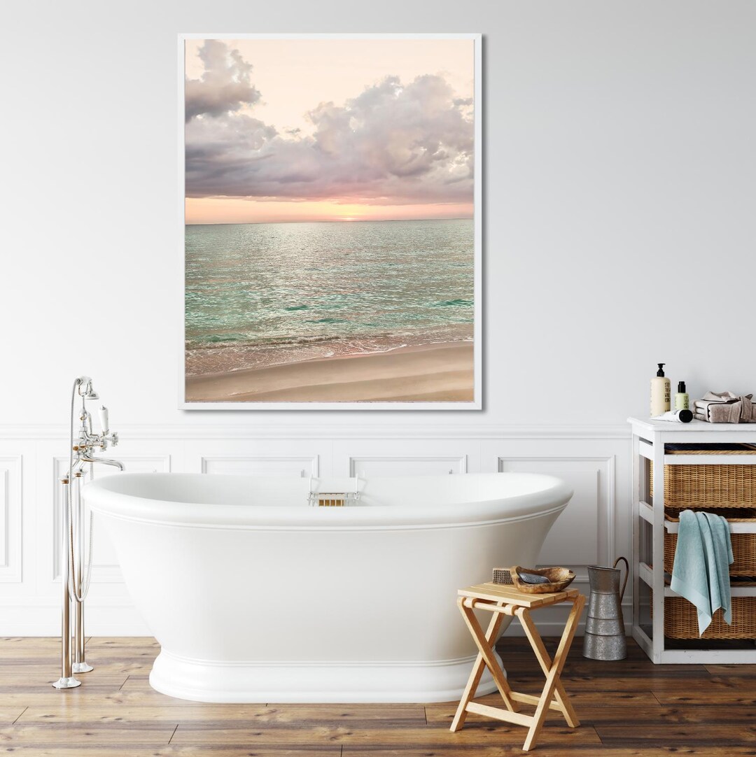 Sorbet Shoreline Beach Wall Art Print, Large Coastal Living Room Canvas ...