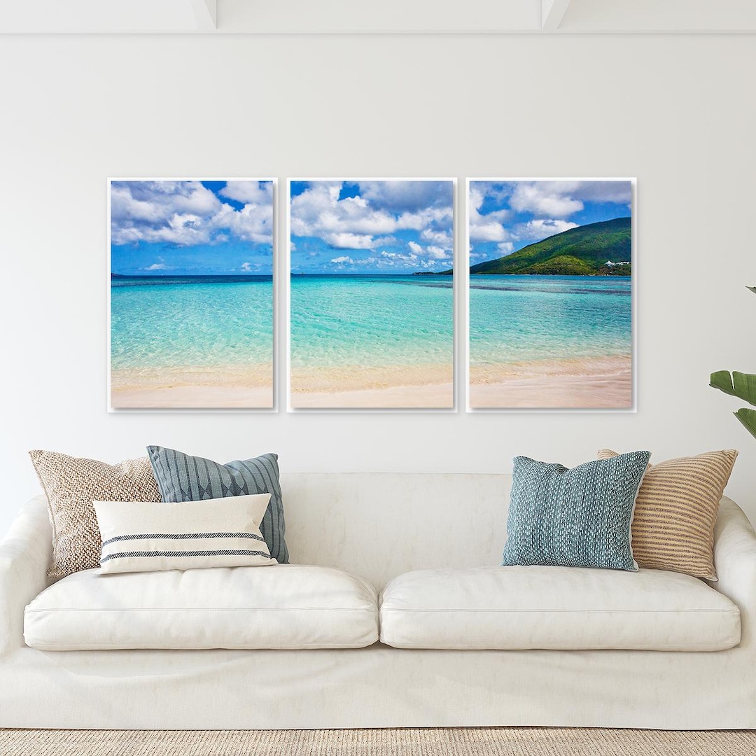 Set of 3 Caribbean Bay Art Prints or Canvases, Coastal Wall Art Decor ...