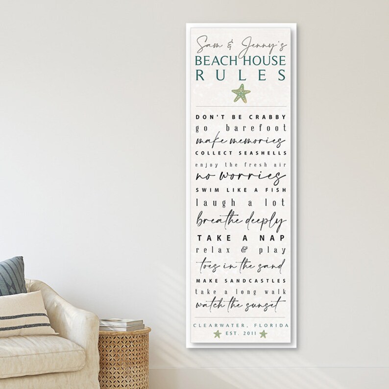 Personalized Beach House Rules Sign Custom Coastal Decor | Etsy
