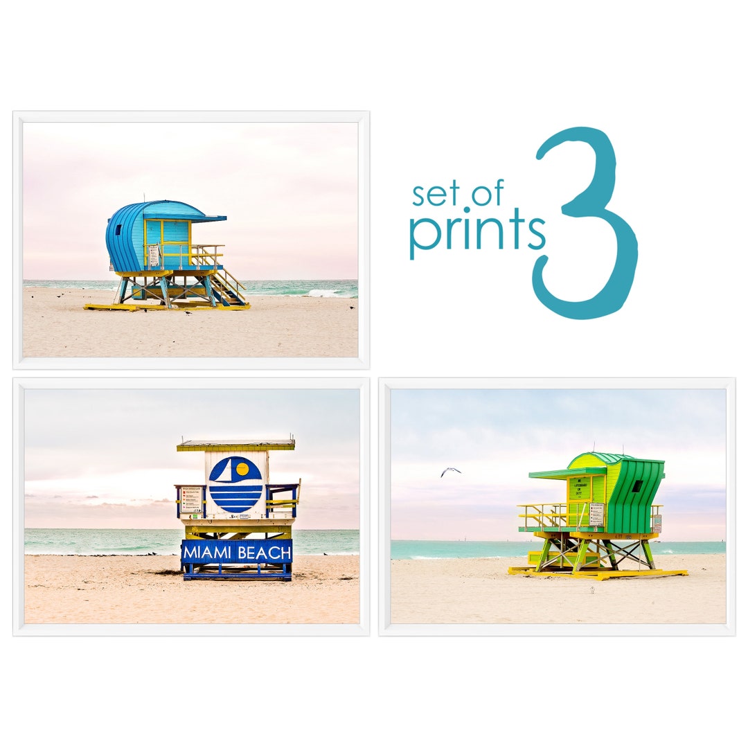 Pastel Lifeguard Towers Gallery Wall Art Prints, Set of 3 Miami Beach ...