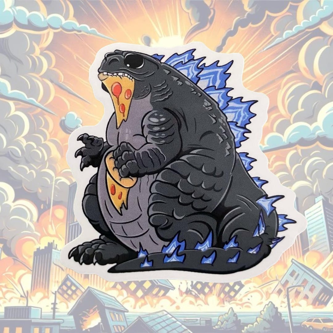 CARB ZILLA Vinyl Sticker, Godzilla Eating Pizza, Godzilla Movie Sticker ...