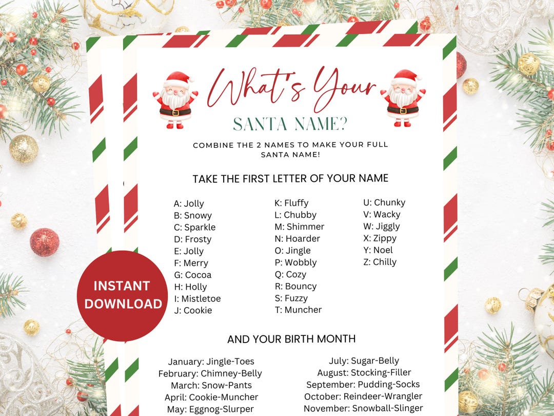Whats Your Santa Name, Christmas Party Games, Christmas Trivia Puzzle ...