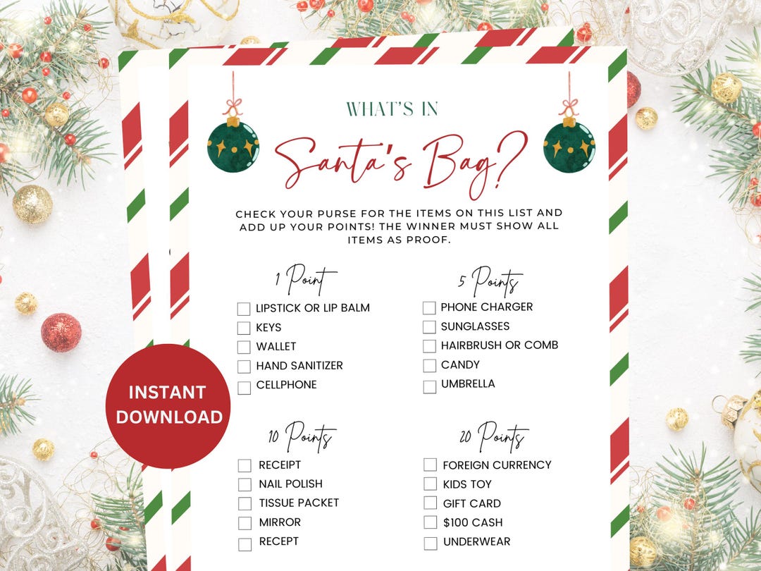 What's in Santa's Bag Christmas Party Game, Christmas Kids Adult Games ...