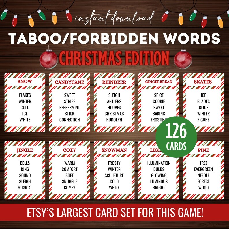Christmas Forbidden Taboo Words Party Game, Christmas Trivia, Christmas ...