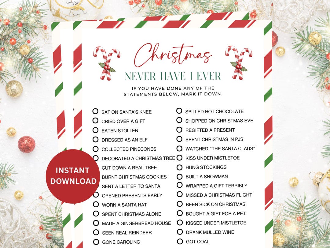 Christmas Trivia, Never Have I Ever Christmas Party Game, Printable ...
