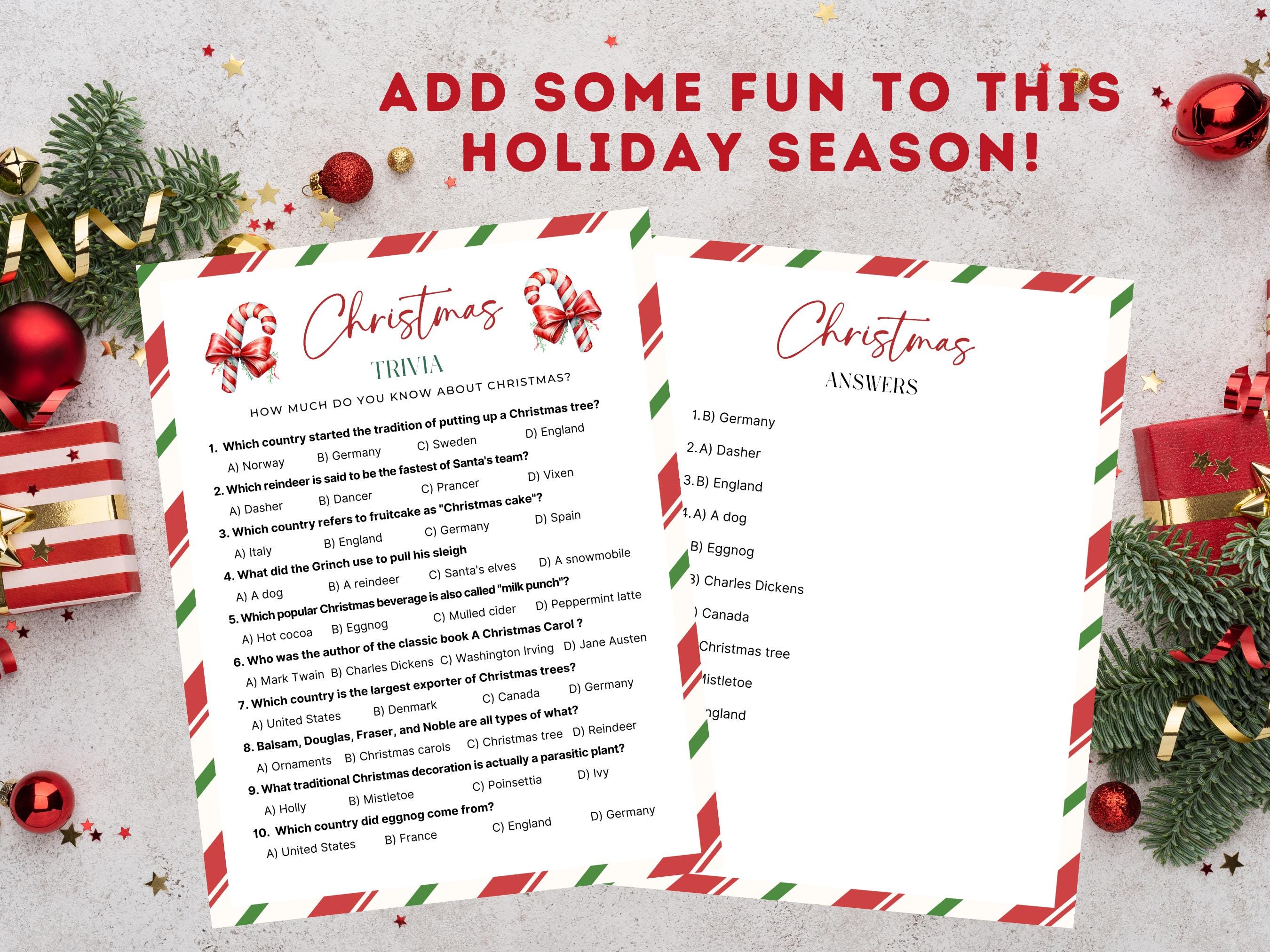 Christmas Trivia Quiz, Christmas Party Games, Holiday Trivia, Christmas ...
