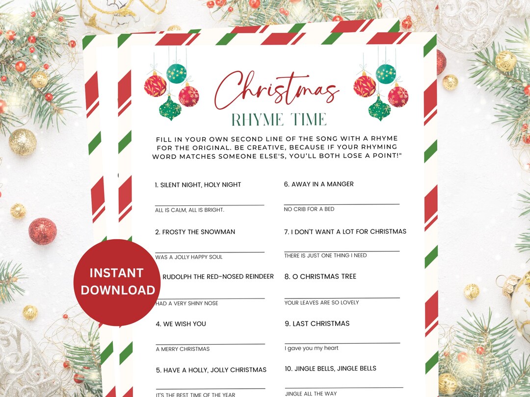 Christmas Rhyme Time Party Game, Printable Christmas Trivia Quiz ...
