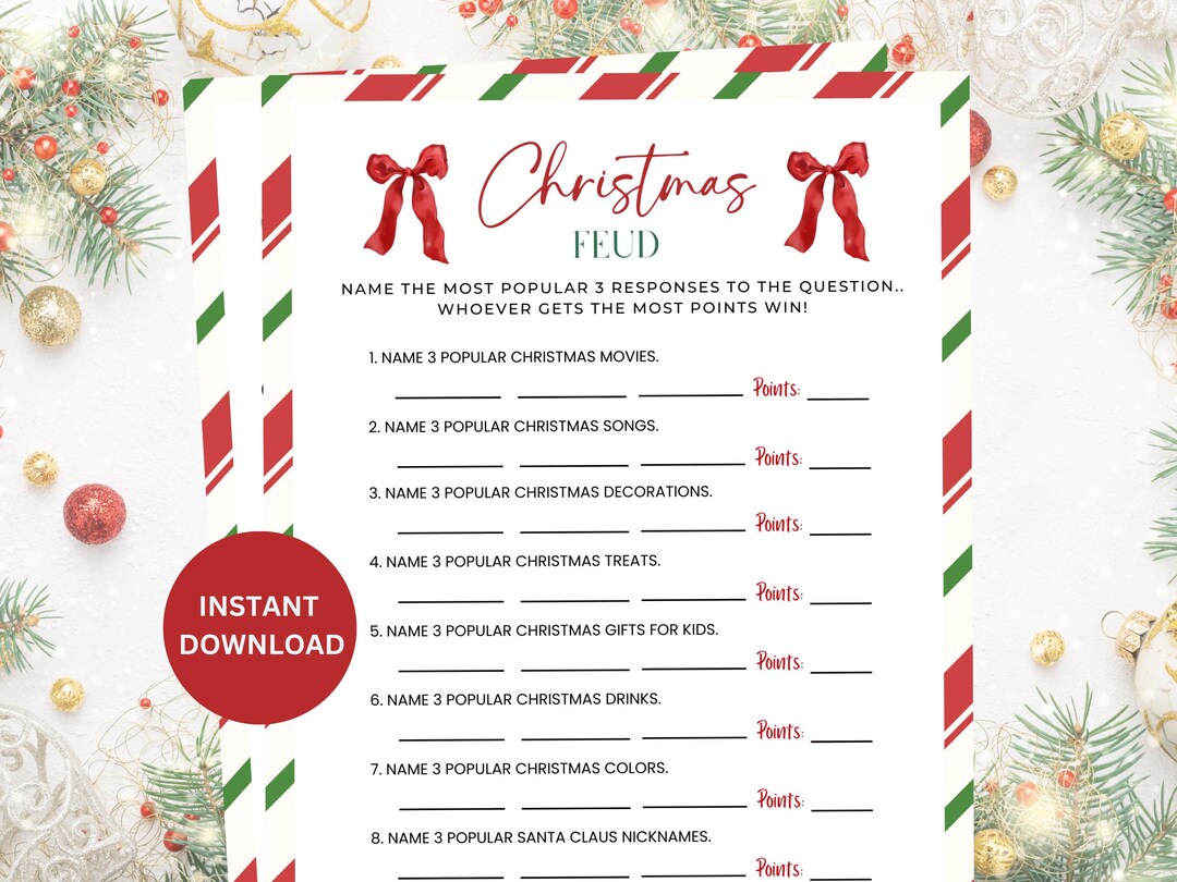 Christmas Feud, Printable Christmas Activity Game Worksheet, Christmas ...