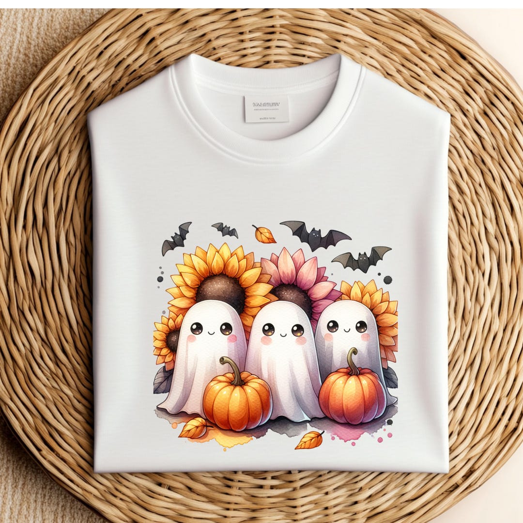 Halloween Ghost Clipart PNG - Cute Fall Ghosts With Sunflowers Digital ...