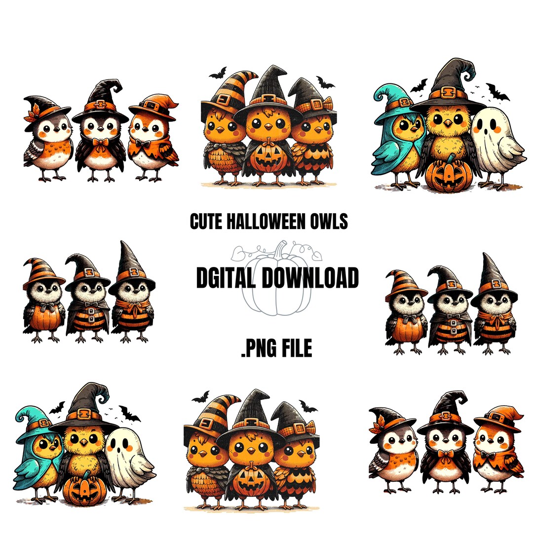 Halloween Owl Clipart Bundle PNG - Cute Witch Owls Digital Download ...