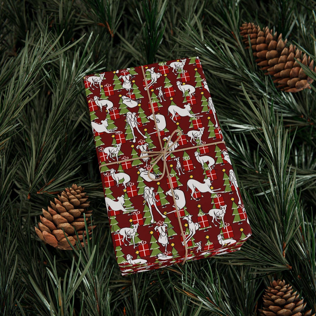 Whippet Christmas Wrapping Paper - Red - Festive Italian Greyhound Gift ...