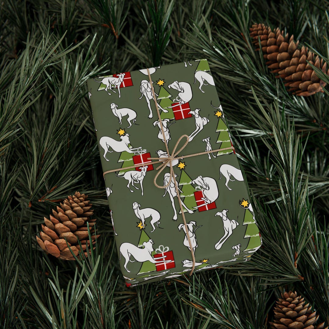 Whippet Christmas Wrapping Paper | Green Christmas Gift Wrap | Italian ...