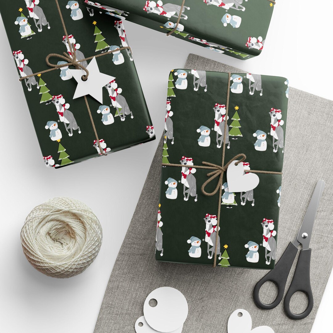 Italian Greyhound Christmas Wrapping Paper - Dark Green - Dog Character ...