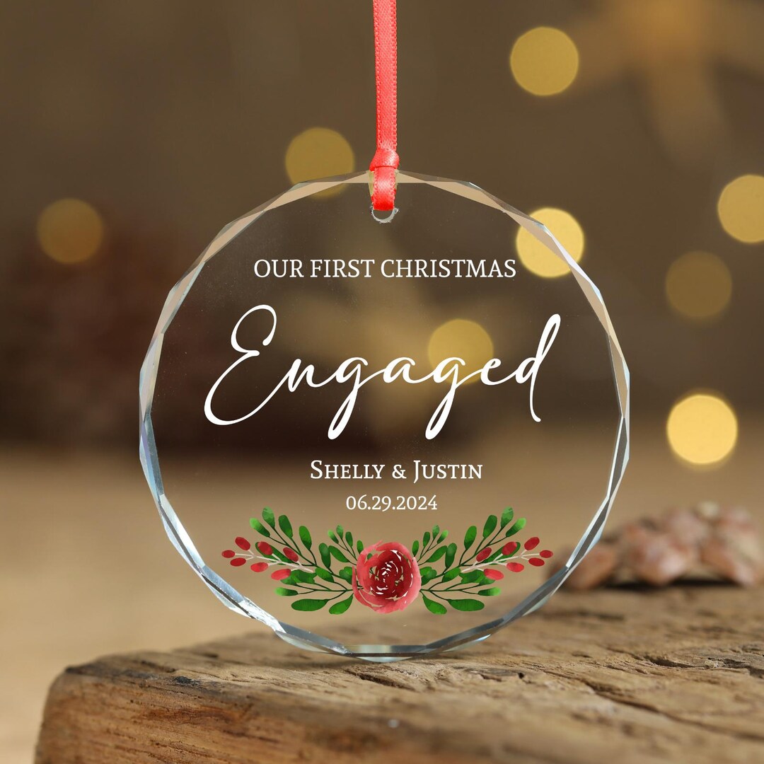 Our First Christmas Engaged Glass Ornament, Engaged Ornament, Christmas ...