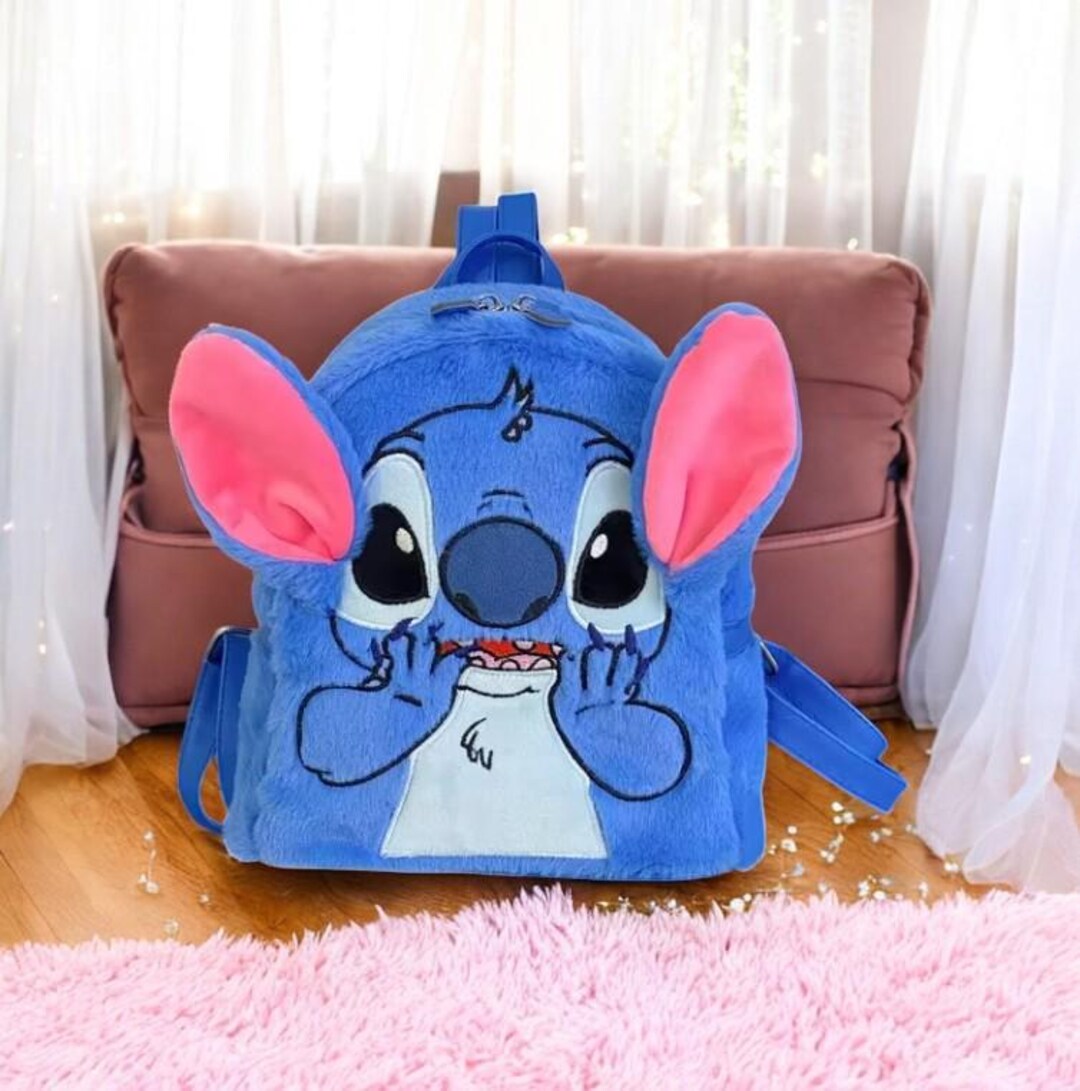 Cute Blue Cartoon Plush Backpack for Kids, Large Capacity Stitch ...