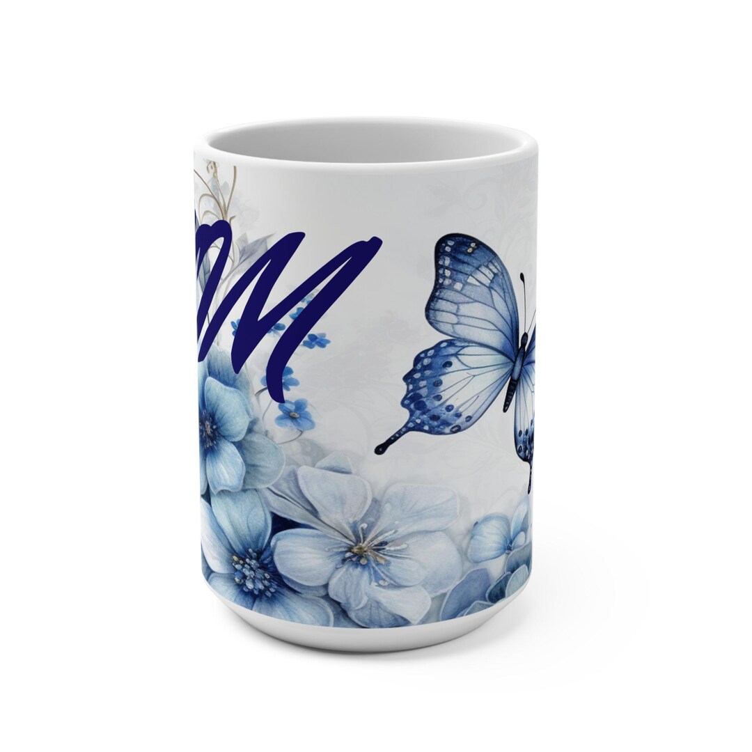 Elegant Blue Butterfly Mug, Mother's Day Gift, Floral Drinkware, Shabby ...