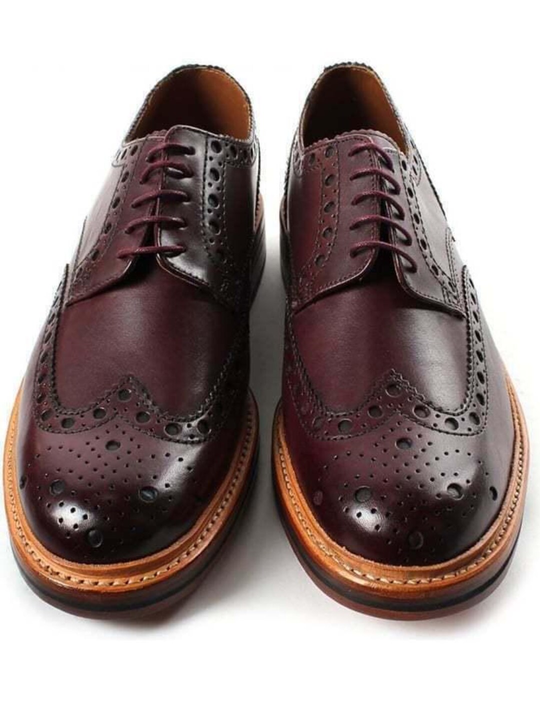 Men's Handcrafted Genuine Brown Leather Oxford Brogue Wingtip Derby ...