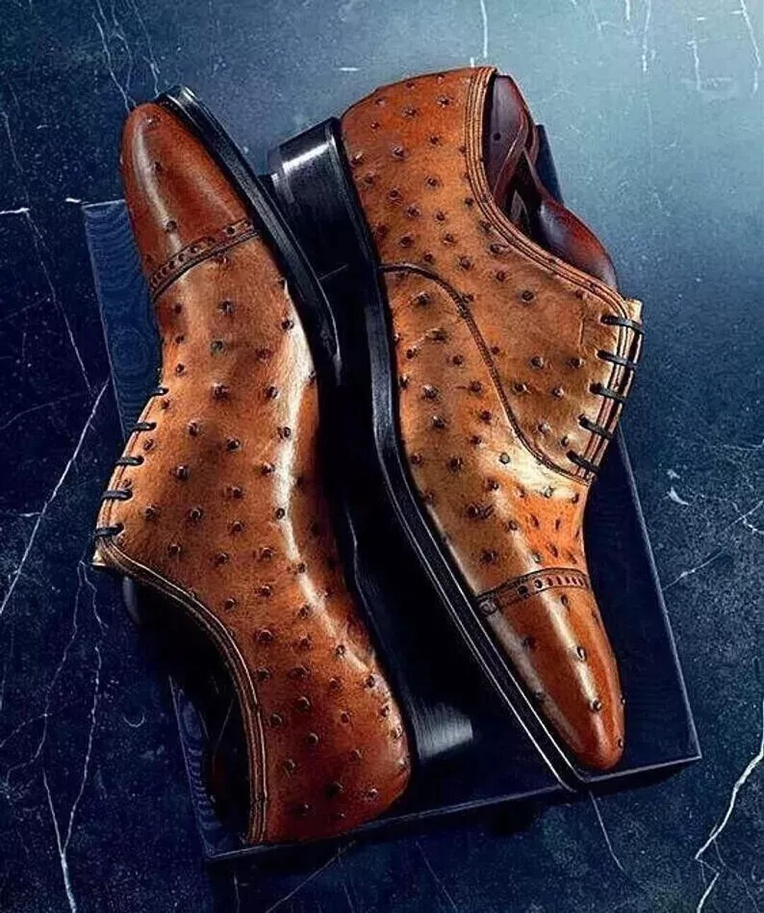 Handmade Leather Brown Tan Ostrich Texture Boots Formal Mens Oxford ...