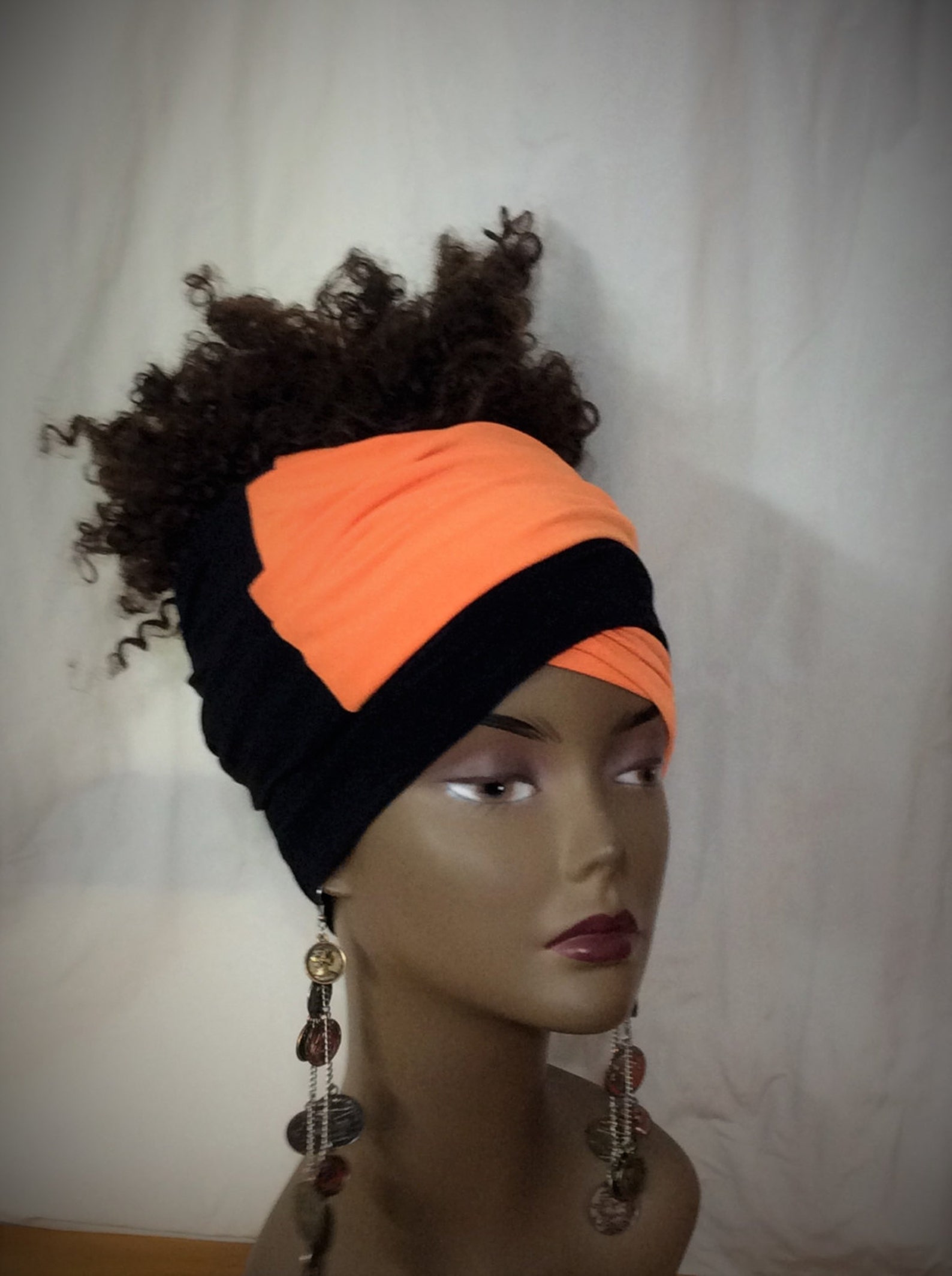 Orange & Black Infinity Head Wrap Headband Headdress | Etsy