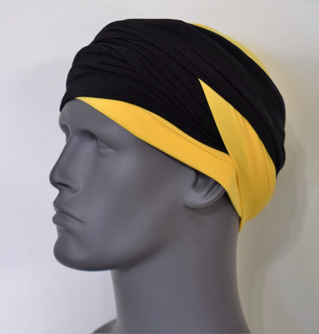 Men - Yellow & Black EZ PZ Turban Wrap for Short Hair or Bald Head- One ...