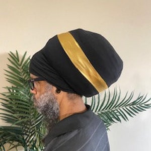 Black & Gold Hero Stretch Hat - Locs Hat - Rasta Hat - 5 Length Options ...
