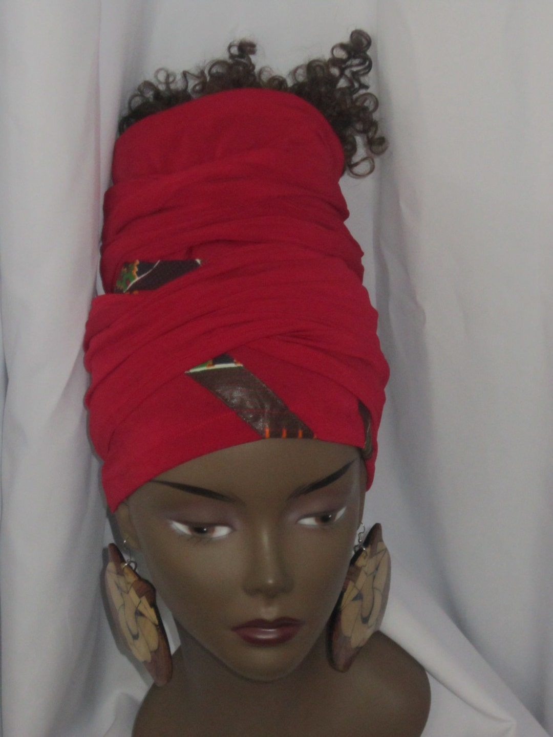 Red Knit Tube Wrap With African Print Trim - Handmade Hair Covering - Etsy