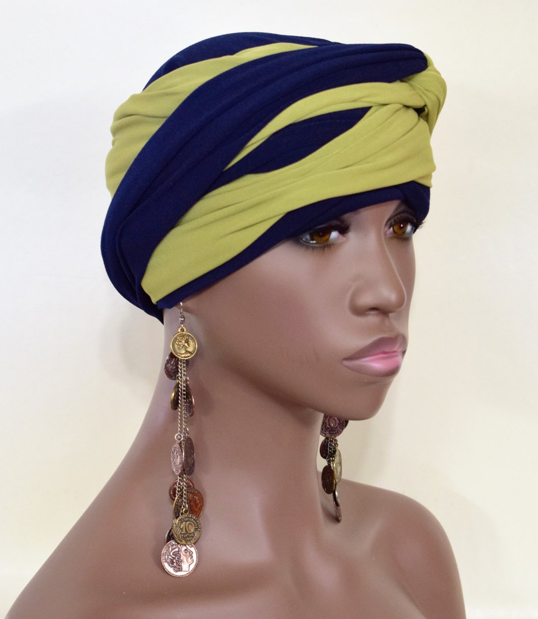 Navy & Lime Green Turban Wrap: EZ PZ Stretch Head Wrap - Etsy