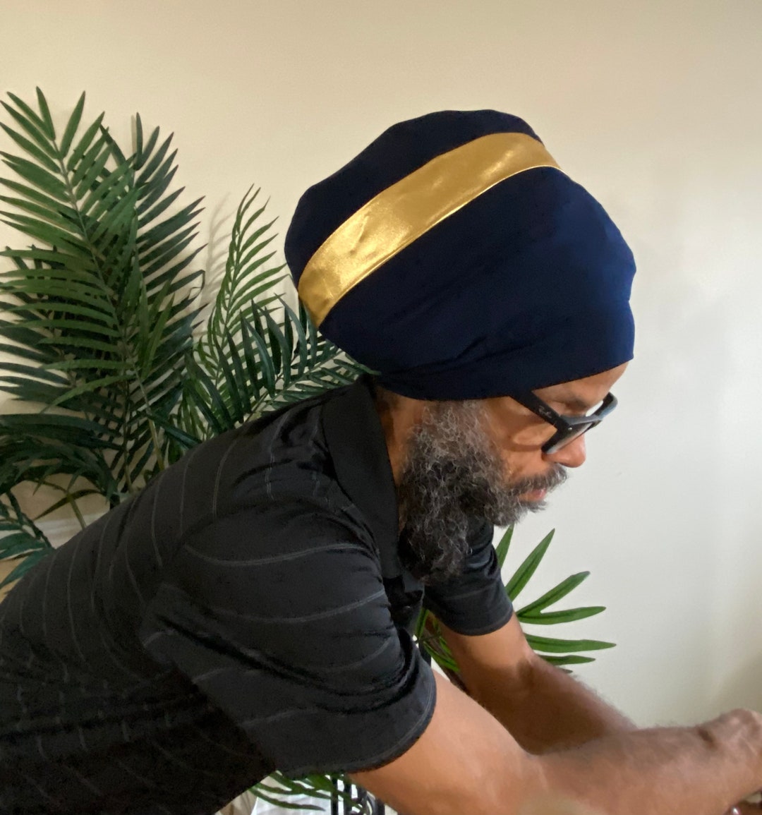 Navy & Gold Hero Stretch Hat - Locs Hat - Rasta Hat - 5 Length Options ...