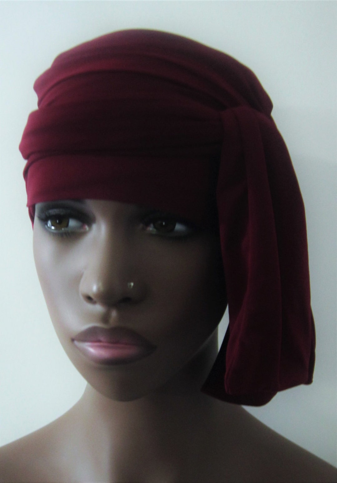 Women- Cranberry EZ PZ Turban Wrap for Short Hair or Bald Head- One ...