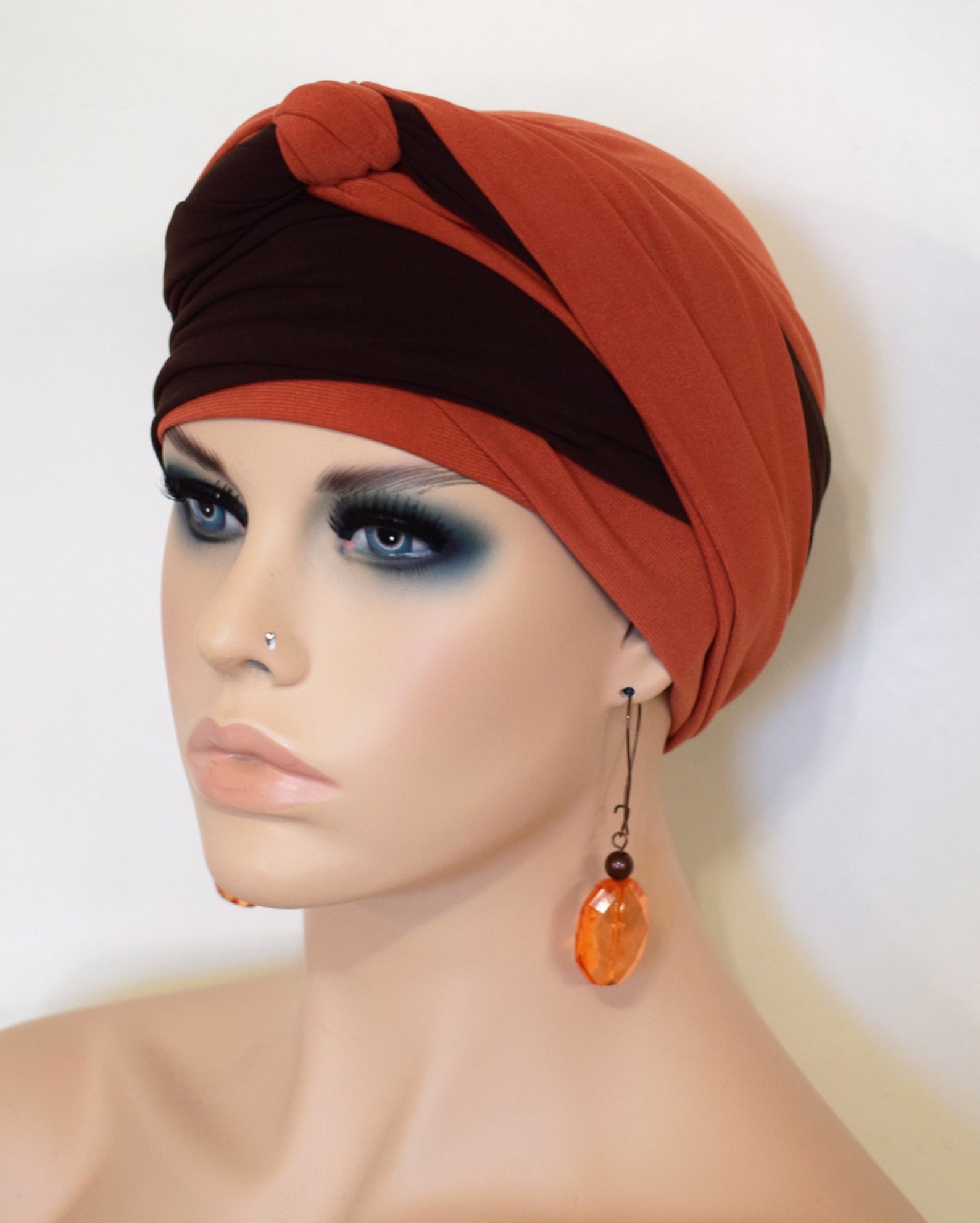 Women Rust & Brown EZ PZ Turban Wrap for Short Hair or Bald | Etsy