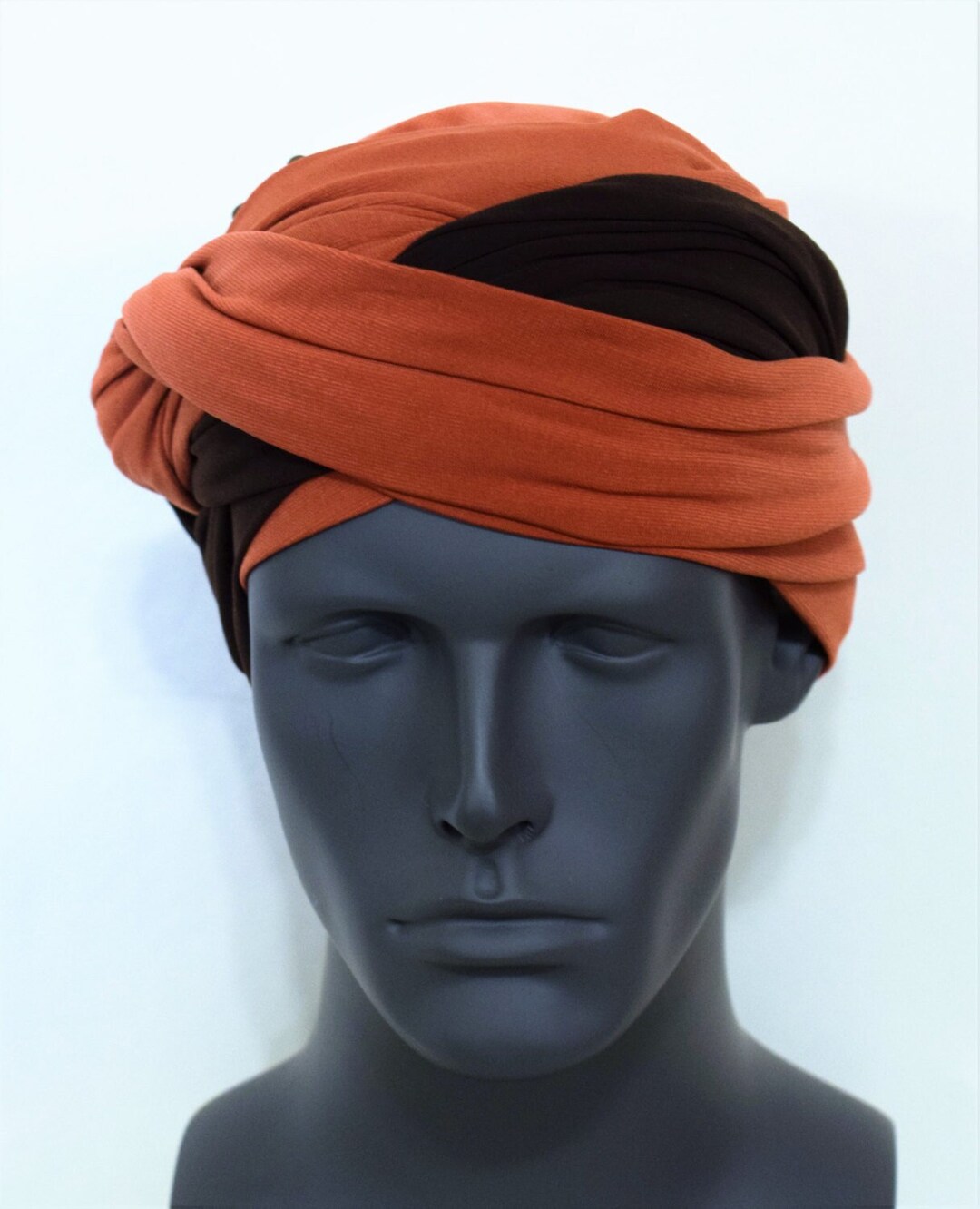 Men - Rust & Brown EZ PZ Turban Wrap for Short Hair or Bald Head- One ...