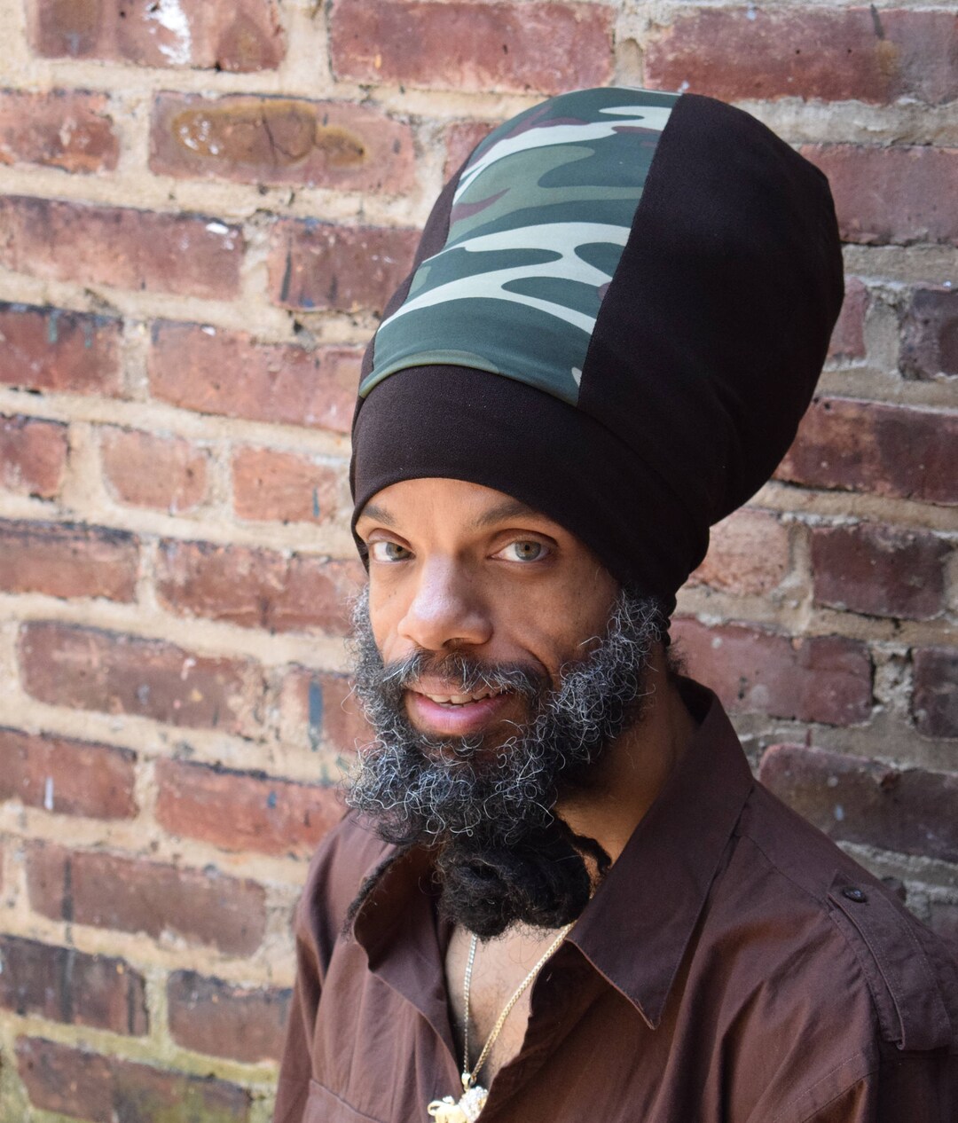 Men- Brown & Camo Stretch Hat - Locs Hat - Rasta Hat - 5 Length Options ...