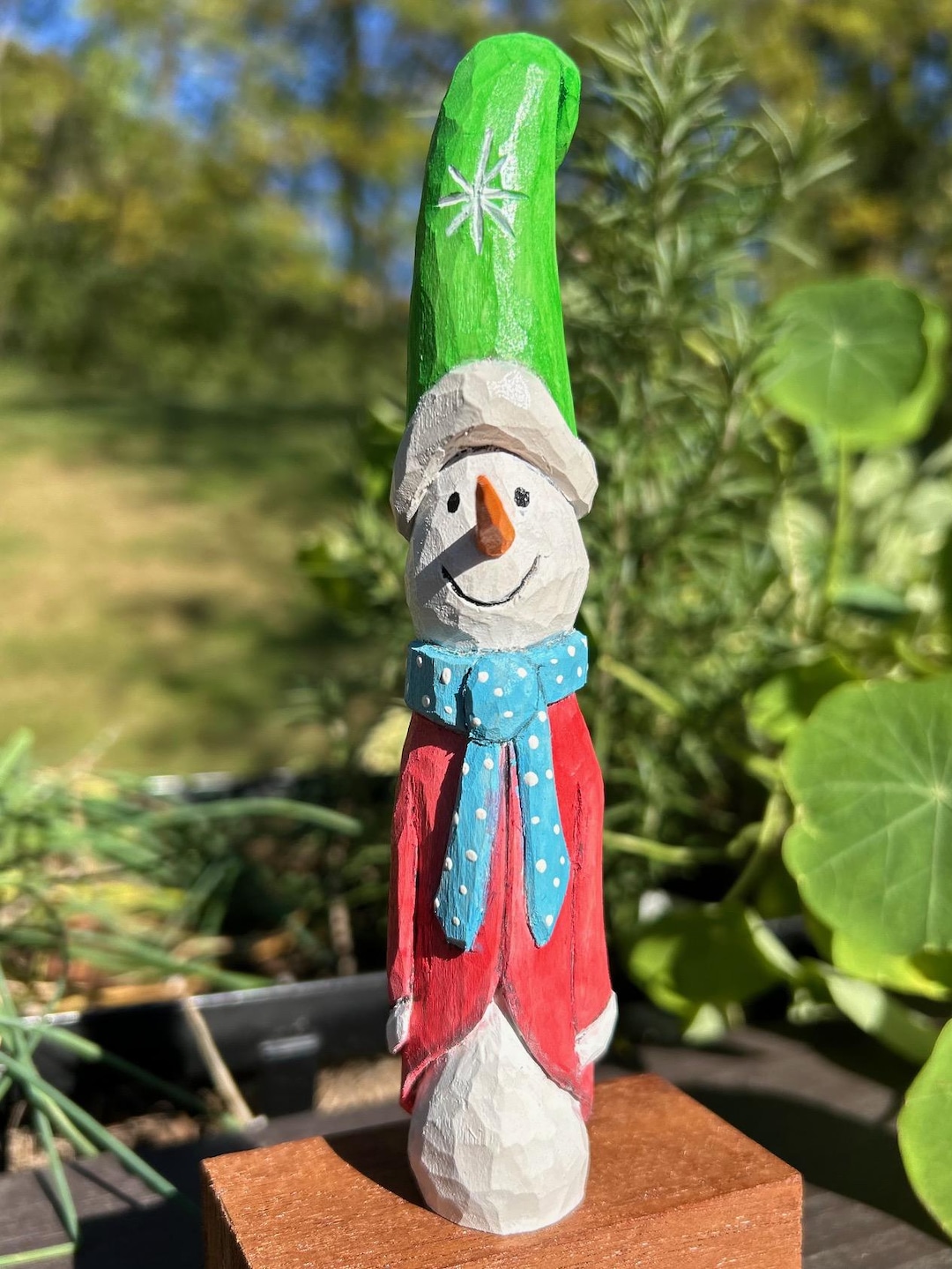 Hand Carved Snowman Decoration, Wooden Snowman Carving, Snowman Holiday ...
