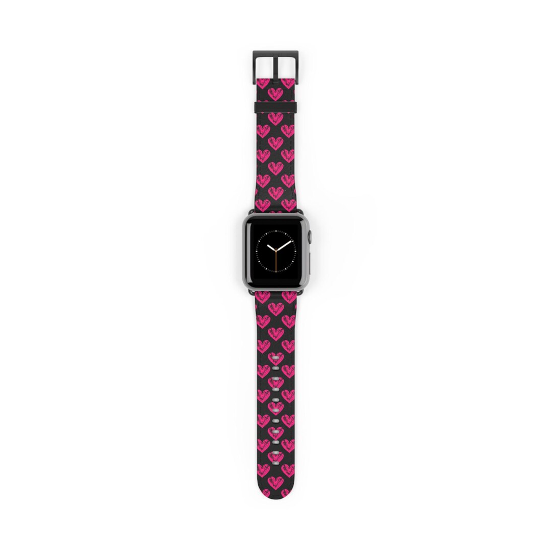 Heart Pattern Watch Band, Cute Smartwatch Strap, Pink Hearts Fitness ...