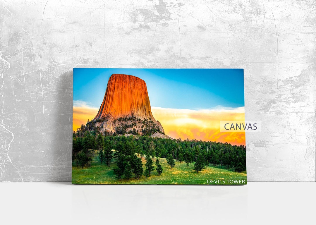 Devils Tower Poster Wyoming Travel Framed Canvas Print Wyoming Wall Art ...