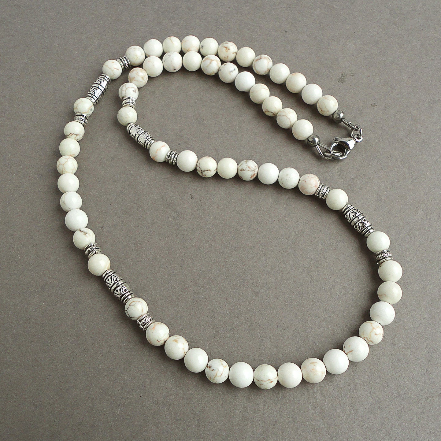 White Magnesite Stone Necklace For Men Mens Beaded Necklace Etsy