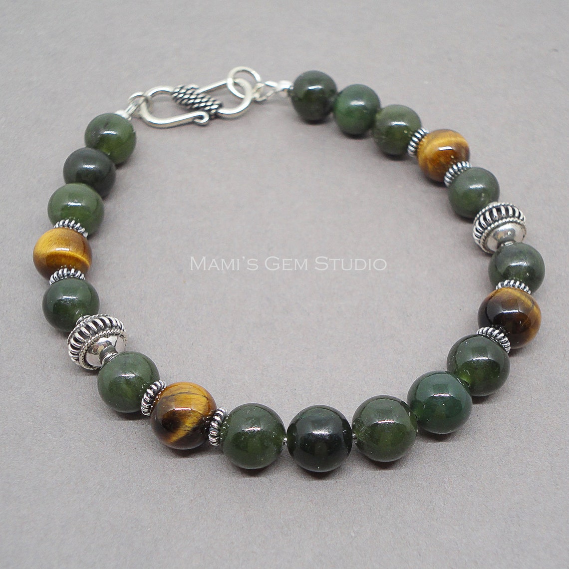 Genuine Nephrite Jade and Tiger Eye Gemstone Men's - Etsy