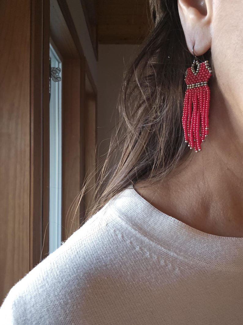 Beaded Red Dress With Niobium Ear Wires - Etsy