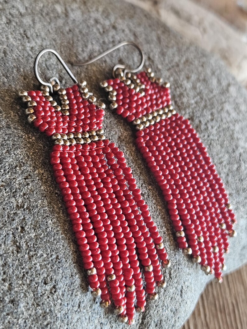 Beaded Red Dress With Niobium Ear Wires - Etsy