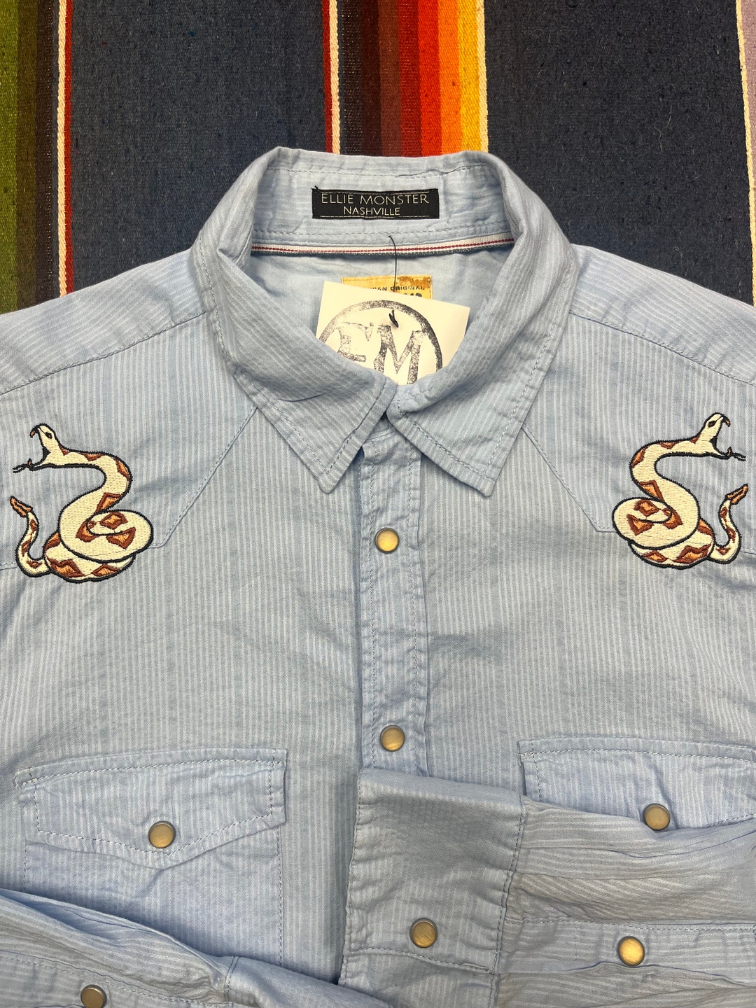 Mens XL Long Sleeve Rattlesnake Embroidered Vintage Western Shirt ...