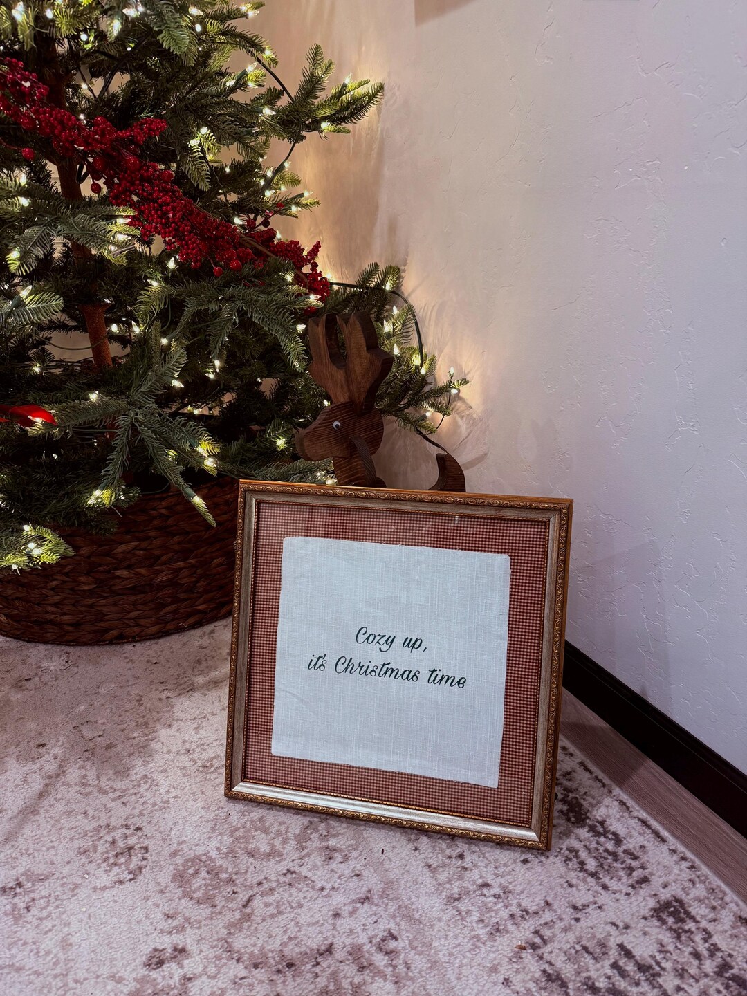 Handmade Linen Christmas Sign, Gold Frame, Rustic Holiday Decor, 16x16 ...