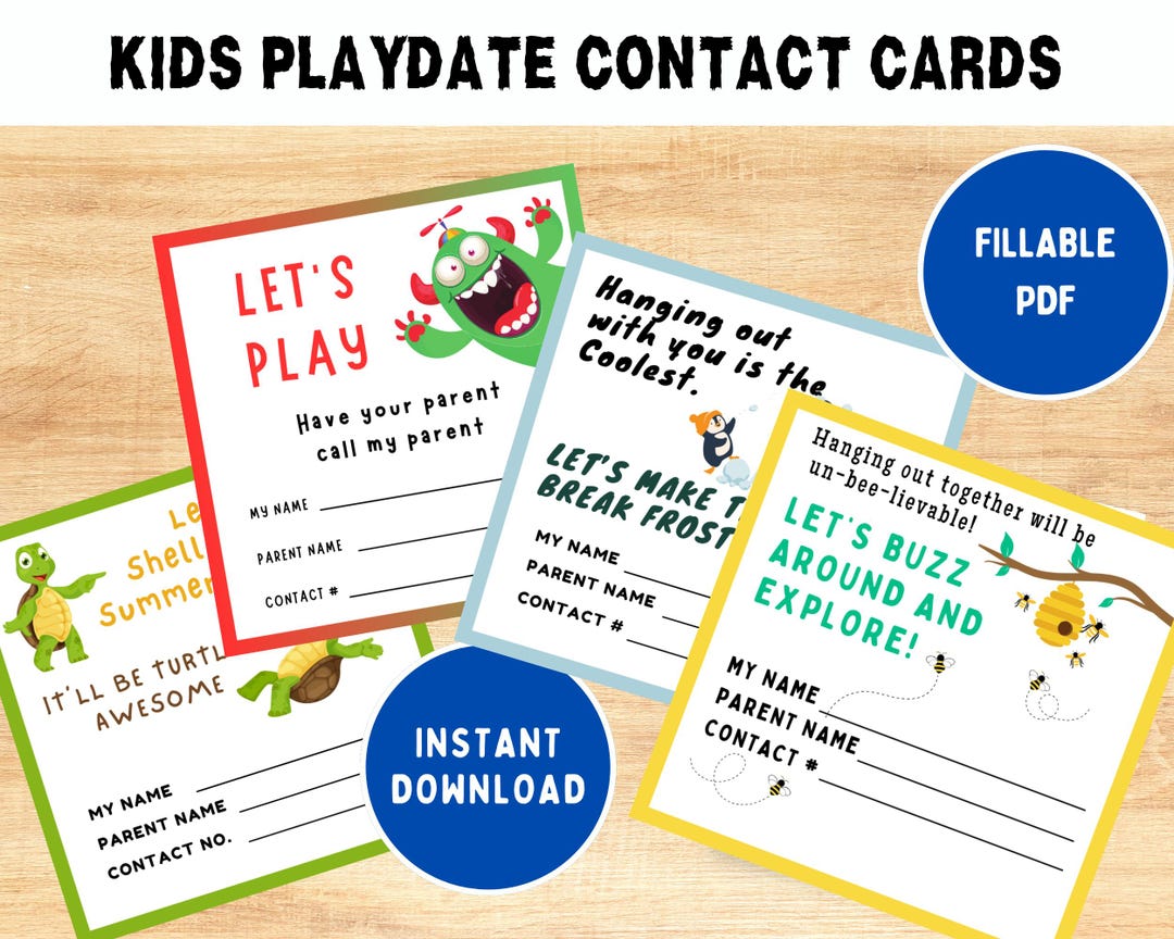 Editable Printable Kids Playdate Contact Cards, Kids Playdate ...