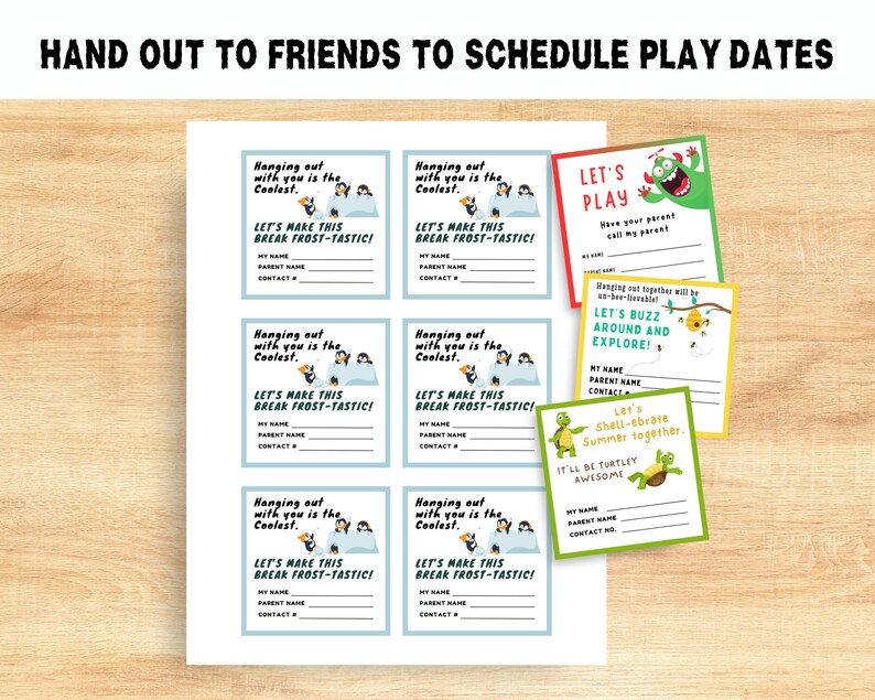 Editable Printable Kids Playdate Contact Cards, Kids Playdate ...