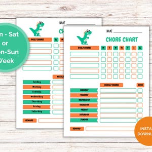 Dinosaur Editable, Printable Chore Chart for Kids, Instant Digital ...